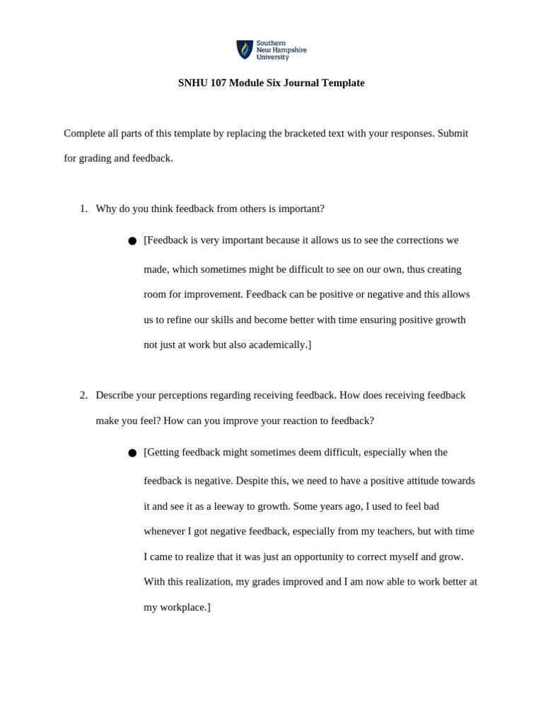 SNHU 107 Module Six Journal | PDF | Behavior Modification | Learning