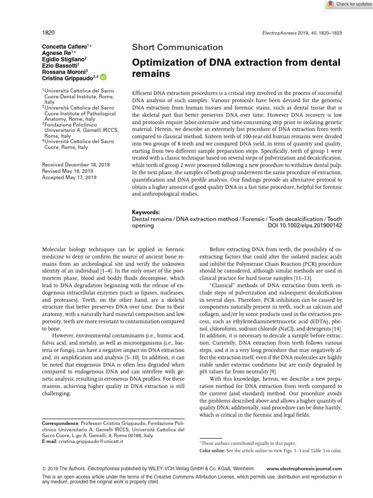 Electrophoresis - 2019 - Cafiero - Optimization of DNA Extraction From ...