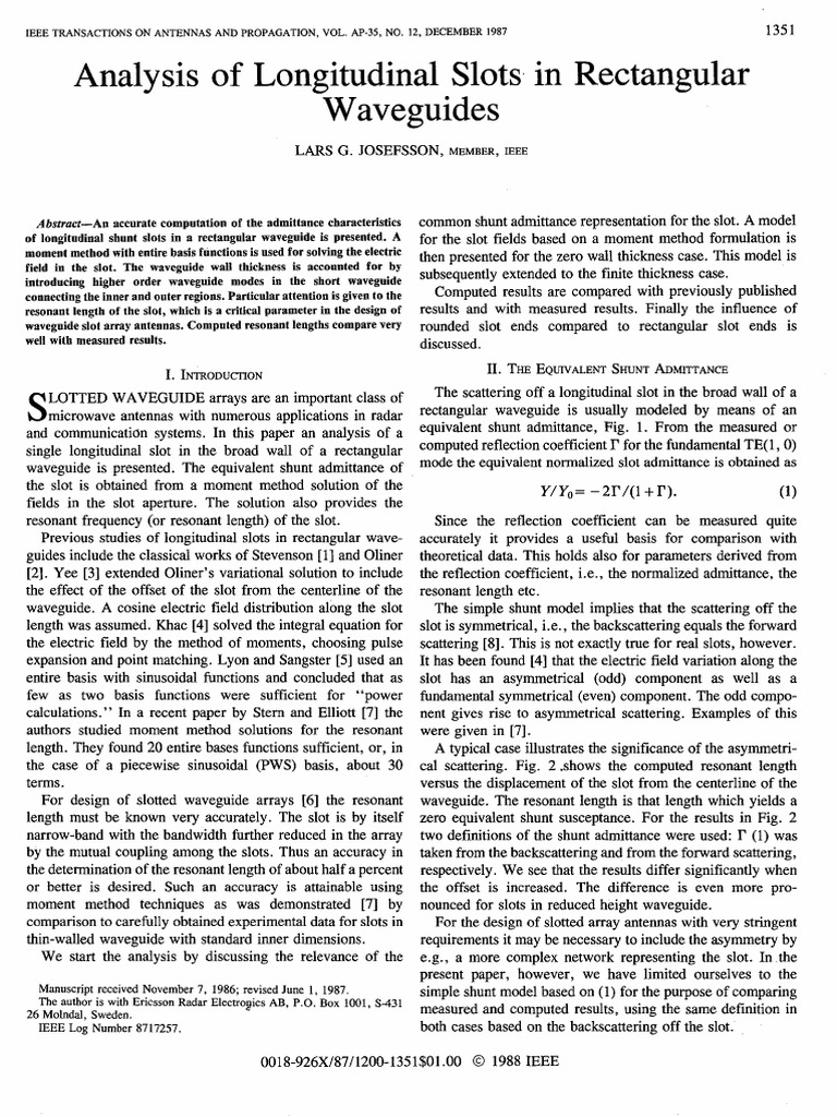 Analysis of Longitudinal Slots in Rectangular Waveguides | PDF | Waveguide | Resonance