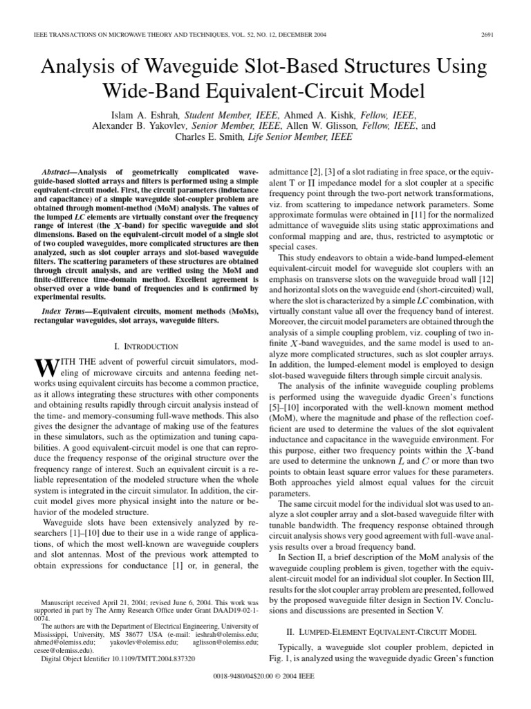 Analysis of Waveguide Slot-Based Structures Using Wide-Band Equivalent-Circuit Model | PDF ...