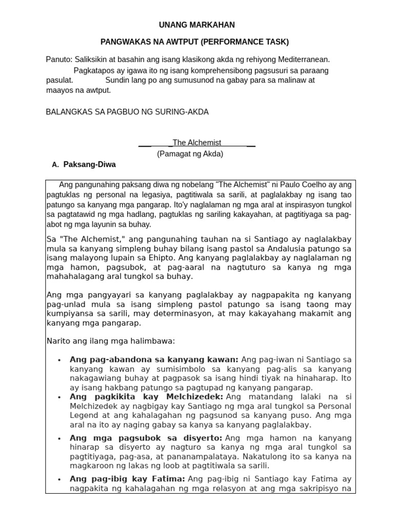 Unang Markahan Pangwakas Na Awtput (Performance Task) : Ang Pag-Abandona Sa Kanyang Kawan | PDF