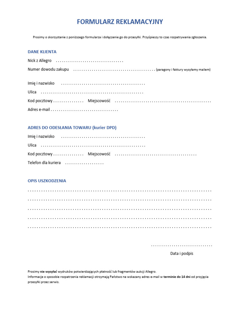 Formularz Reklamacji 2021 | PDF