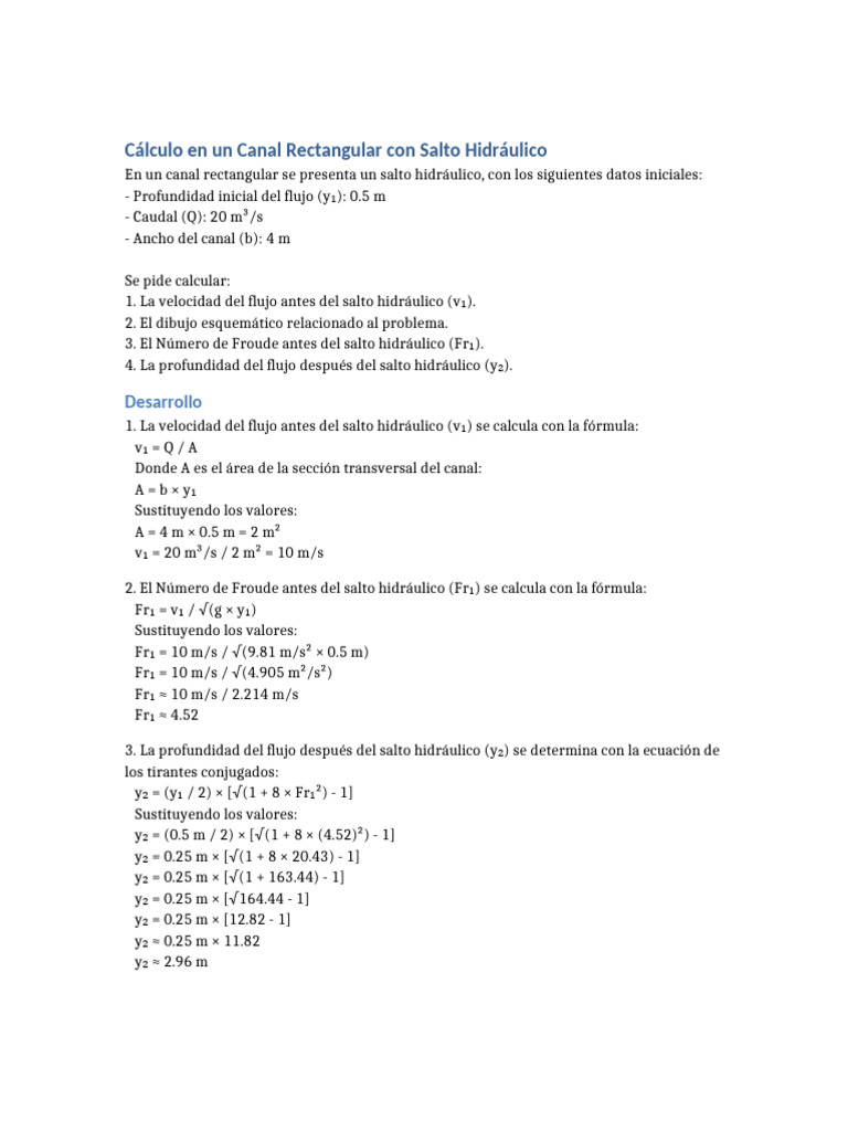 Calculo Salto Hidraulico Canal Rectangular | PDF