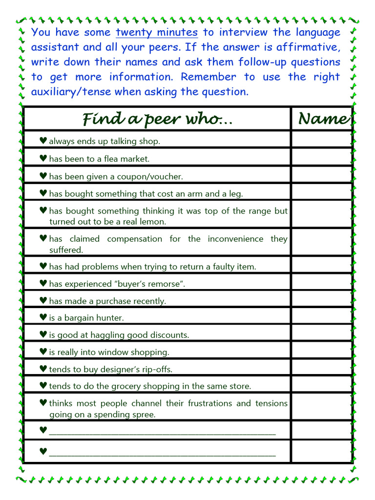 Peer Interview Questions on Shopping Habits | PDF