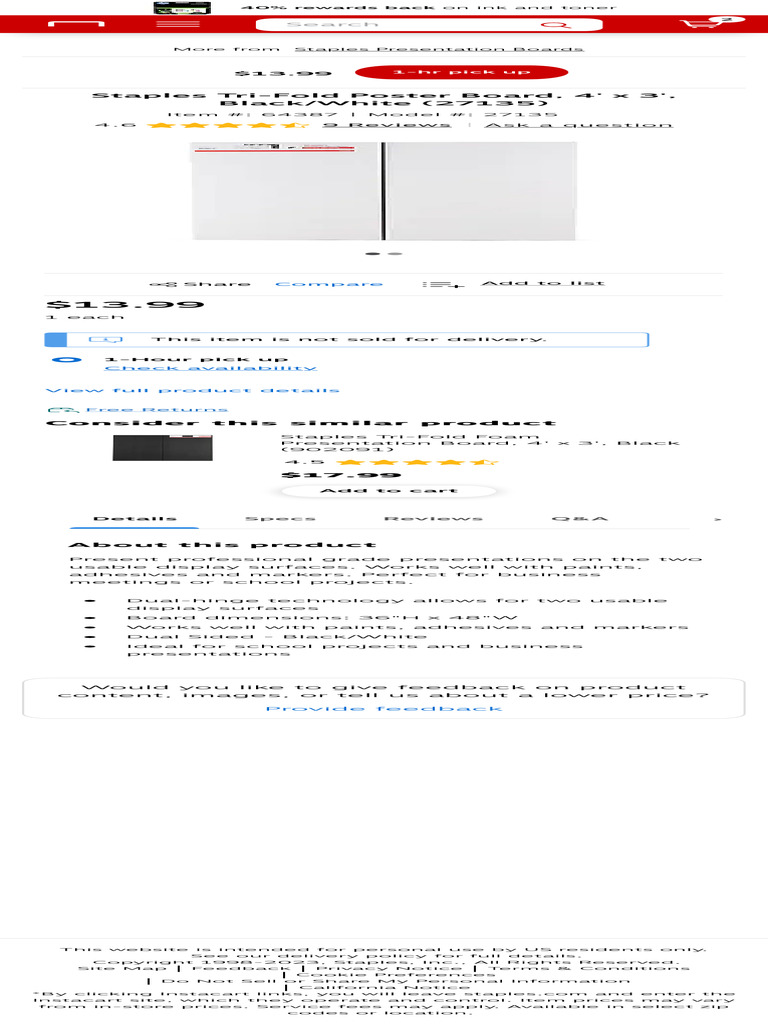 Staples Tri-Fold Poster Board, 4' X 3', BlackWhite (27135) Staples | PDF