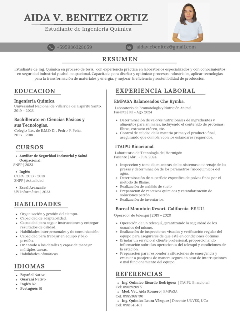 CV Aida Benítez. | PDF | Laboratorios | Ingeniería Química