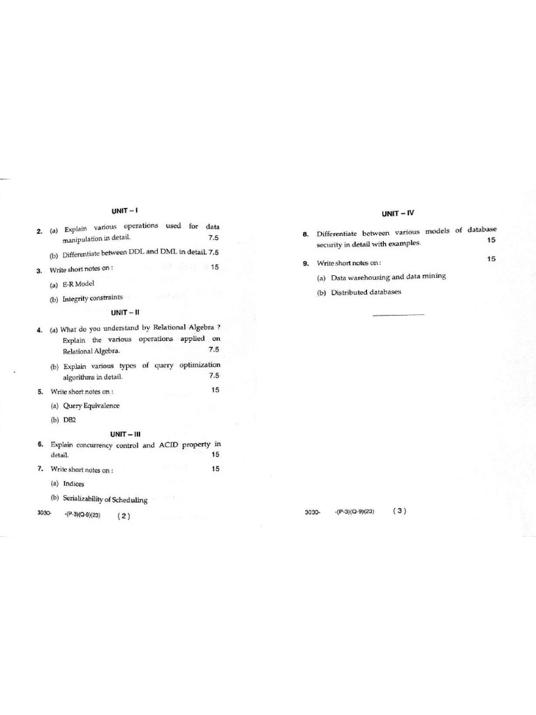 2023 B.Tech. 4th Semester (CSE Data Science) Examination May 2023 DATABASE MANAGEMENT SYSTEMS | PDF