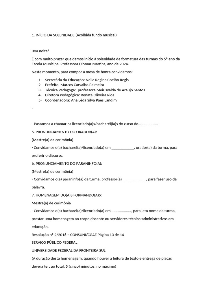 Cerimonial de Formatura | PDF