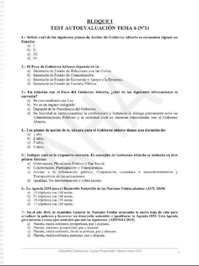 BI - Test T.6 GOBIERNO ABIERTO - Autoevaluación (Aha) | PDF