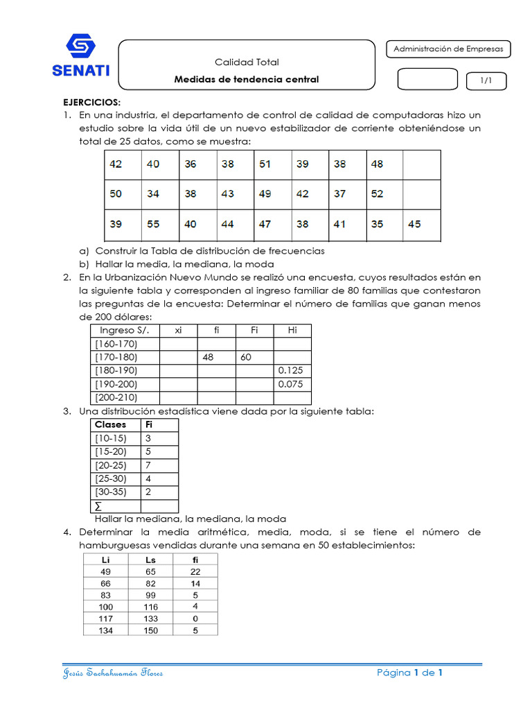 Calidad Total Medidades de Tendencia Central HO JRSF | PDF