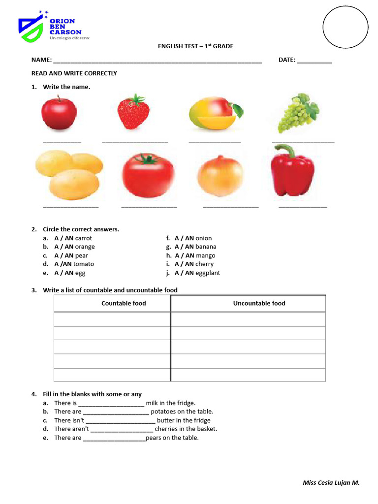 ENGLISH TEST 1st Year - Unit 7 | PDF