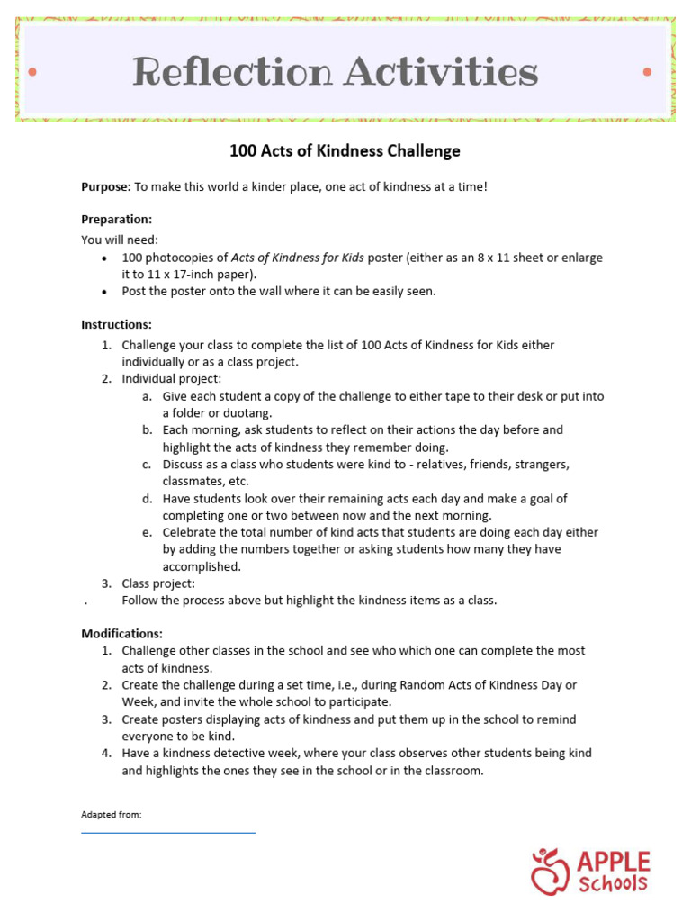 100 Acts of Kindness Challenge | PDF