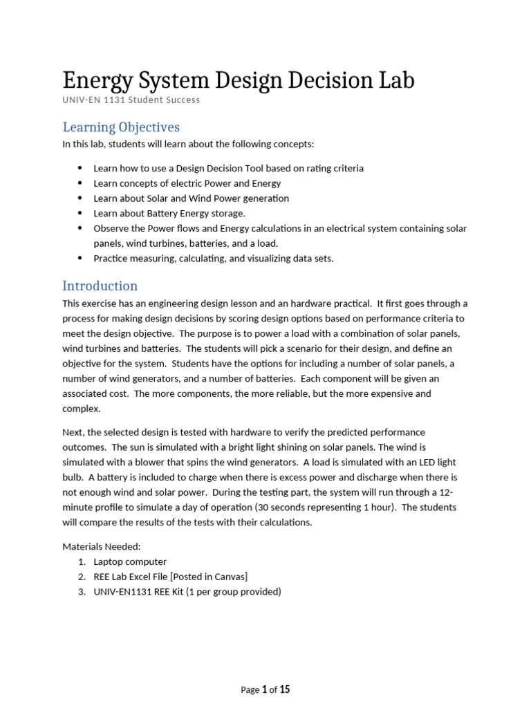 Renewable Energy System Design Lab | PDF | Electric Power | Force