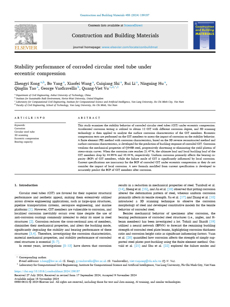 Corroded Steel Tube Stability Analysis | PDF | Corrosion | Deformation ...