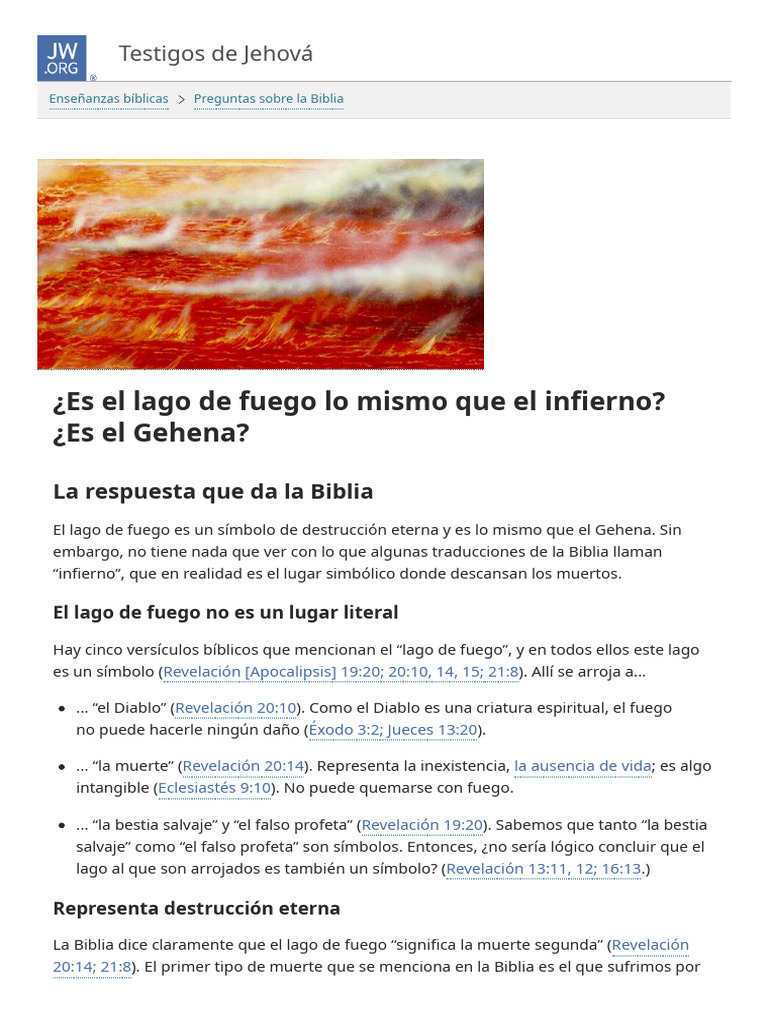 ¿Es El Lago de Fuego Lo Mismo Que El Infierno - ¿Es El Gehena ...