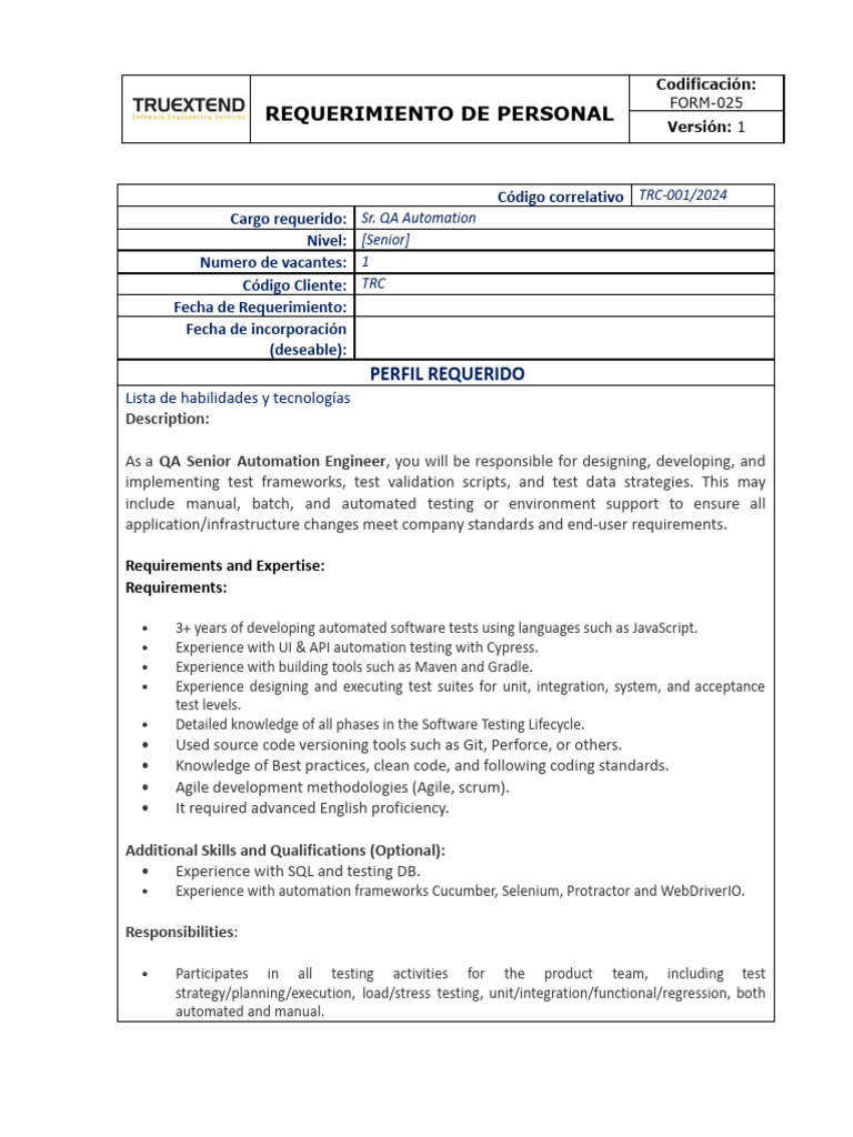 FORM 025 - Requerimiento de Personal - TRC001-2024 | PDF | Software ...