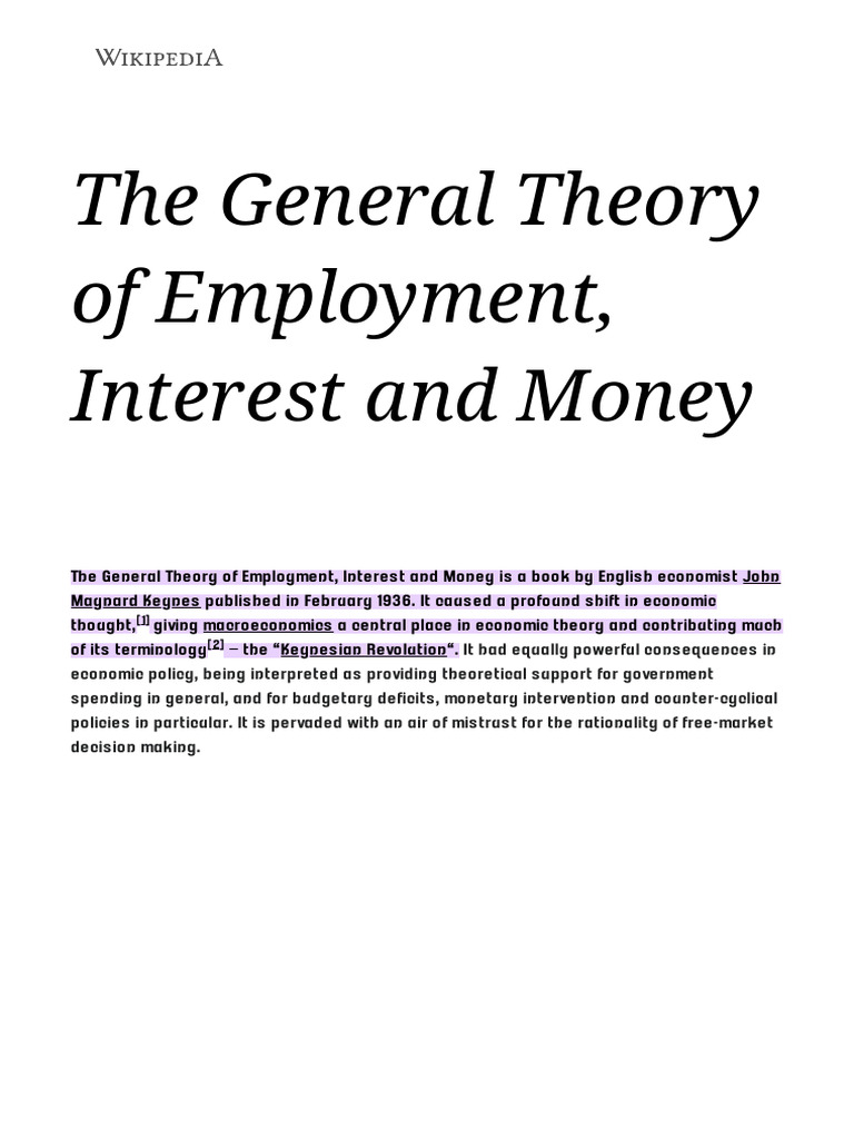 The General Theory of Employment, Interest and Money - Wikipedia | PDF ...