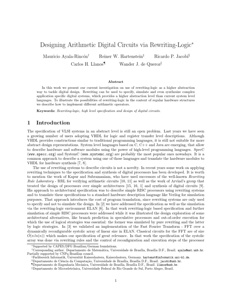Designing Arithmetic Digital Circuits Via Rewriting-Logic | PDF | Logic Synthesis | Vhdl
