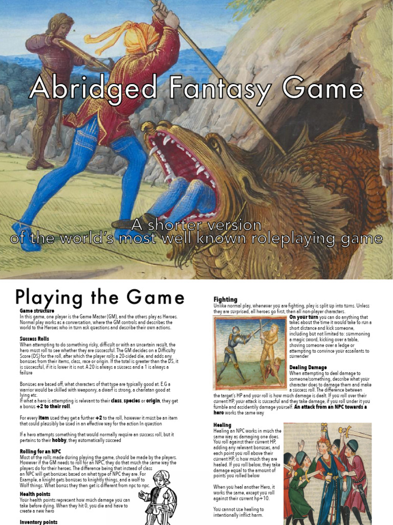Abridged Fantasy Game - Spreads | PDF