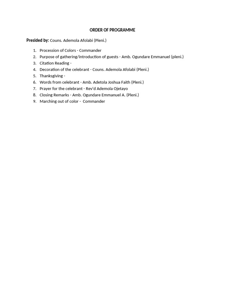 Faith Programme Order of Events | PDF