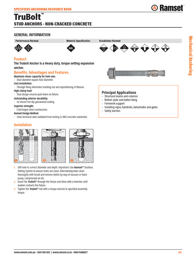 Ramset SARB ANZ Ed.3 TruBolt STUD ANCHORS | PDF | Strength Of Materials ...