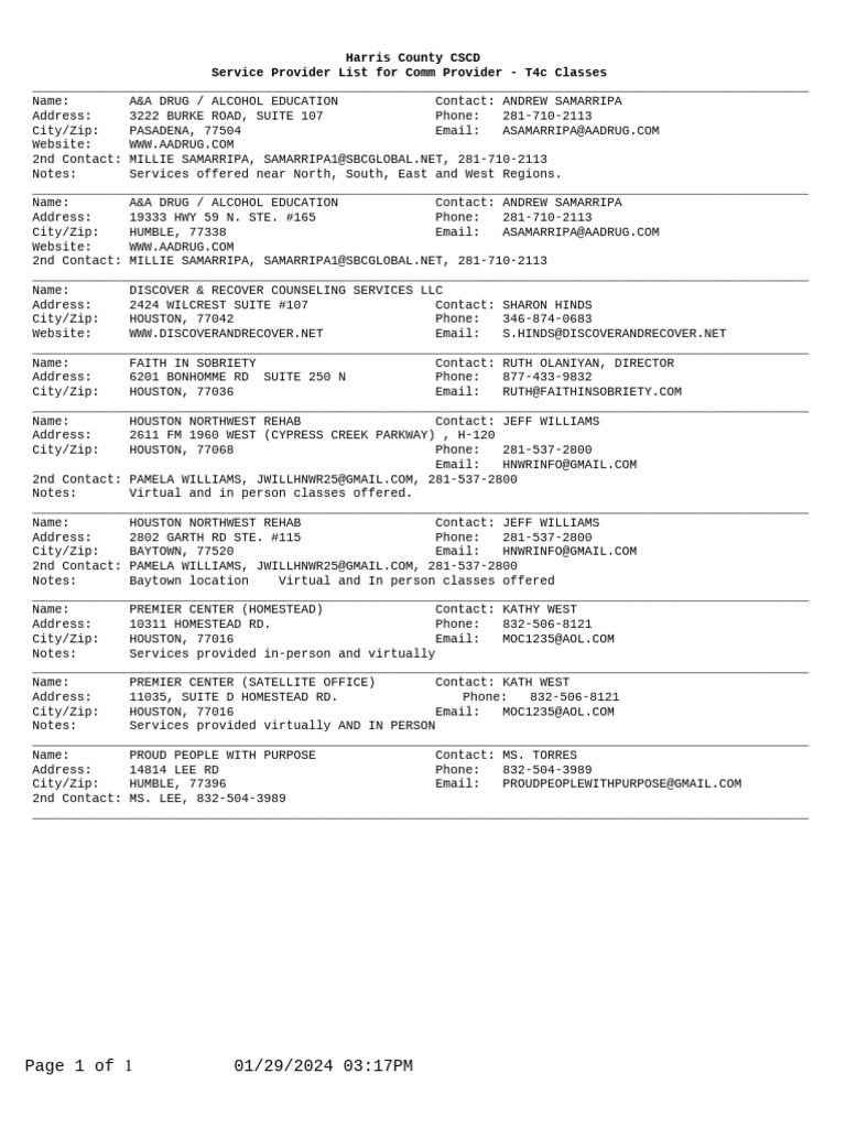 T4C Provider Listing | PDF
