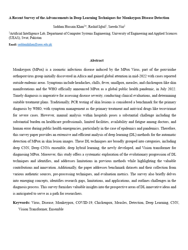 A Recent Survey of The Advancements in Deep Learning Techniques For Monkeypox Disease Detection ...