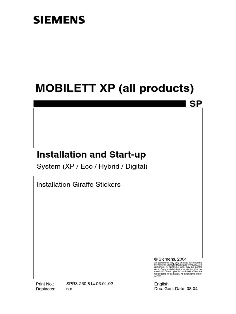 Siemens Mobilett XP All Products Installation and Start Up Installation ...