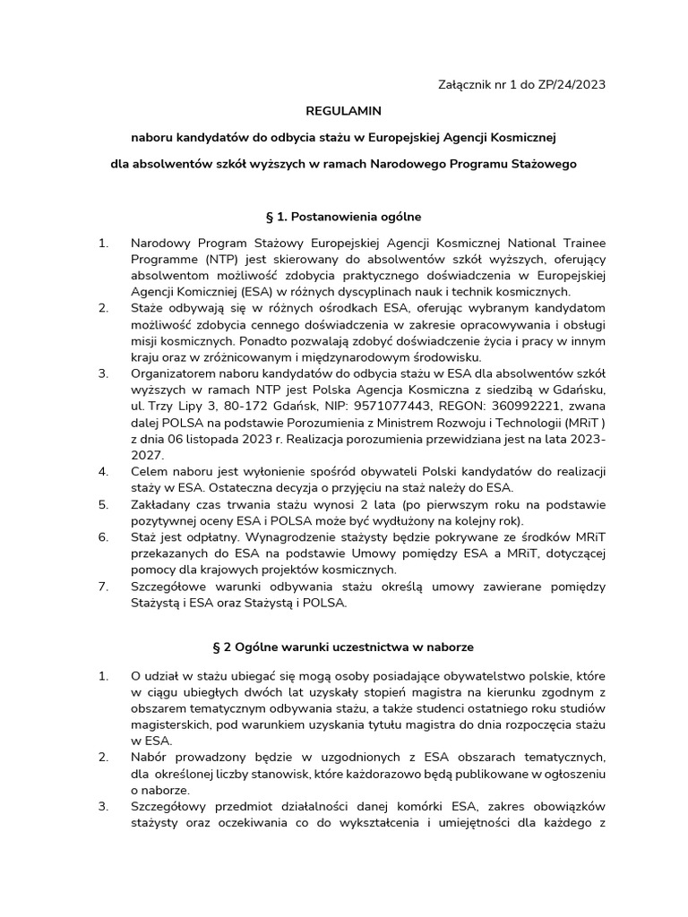 Regulamin Naboru NTP | PDF