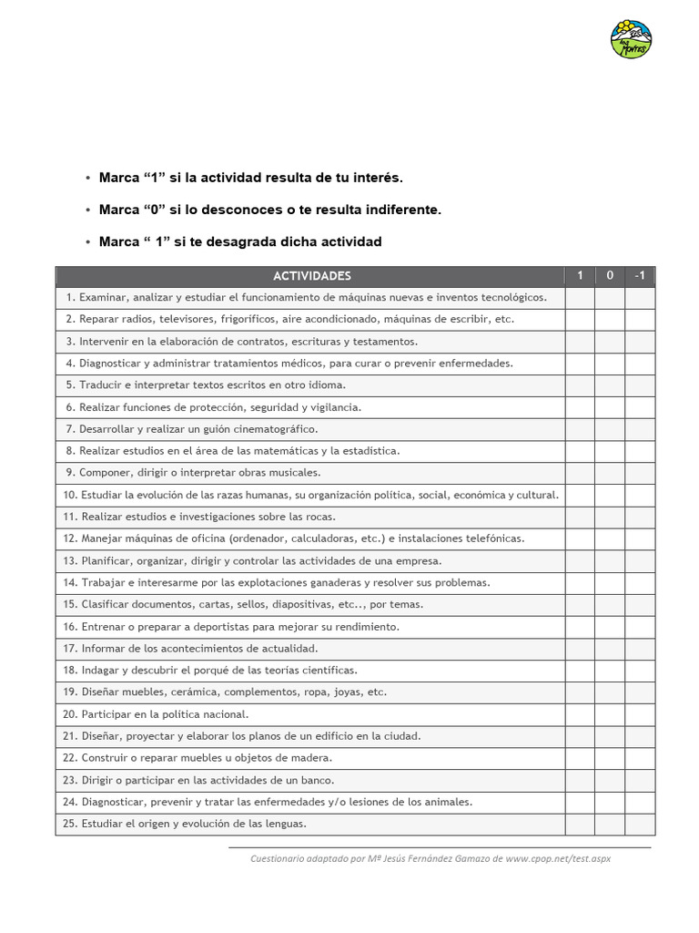 Cuestionario de Intereses Profesionales | PDF | Comunicación ...