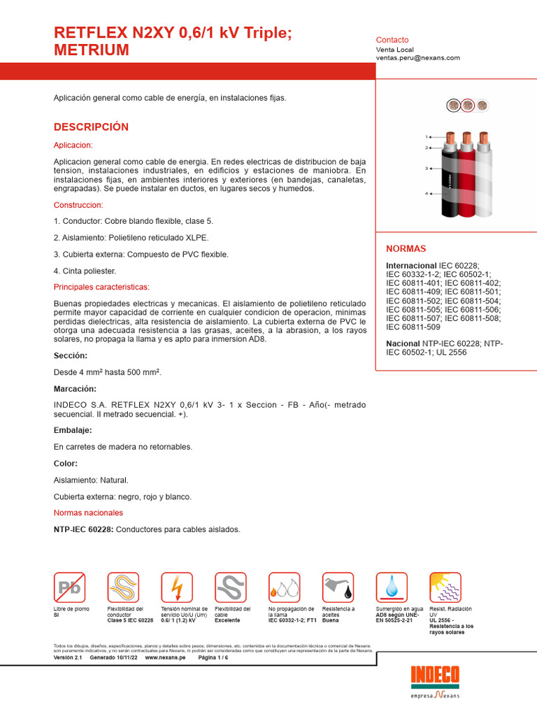 Cable RETFLEX N2XY: Especificaciones | PDF | Aislador (Electricidad) | Resistencia Eléctrica y ...