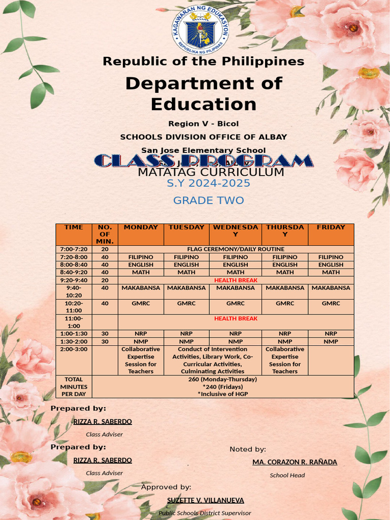 Class Program Fy 2024-2025 Matatag | PDF