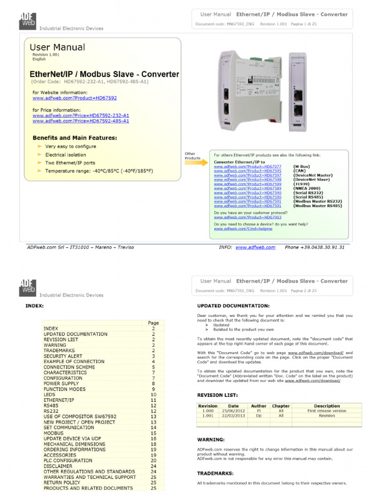 ADFWeb EtherNet - IP - Modbus Slave - Converter User Manual - Manualzz ... ADFWeb EtherNet - IP - Modbus Slave - Converter User Manual - Manualzz ...
