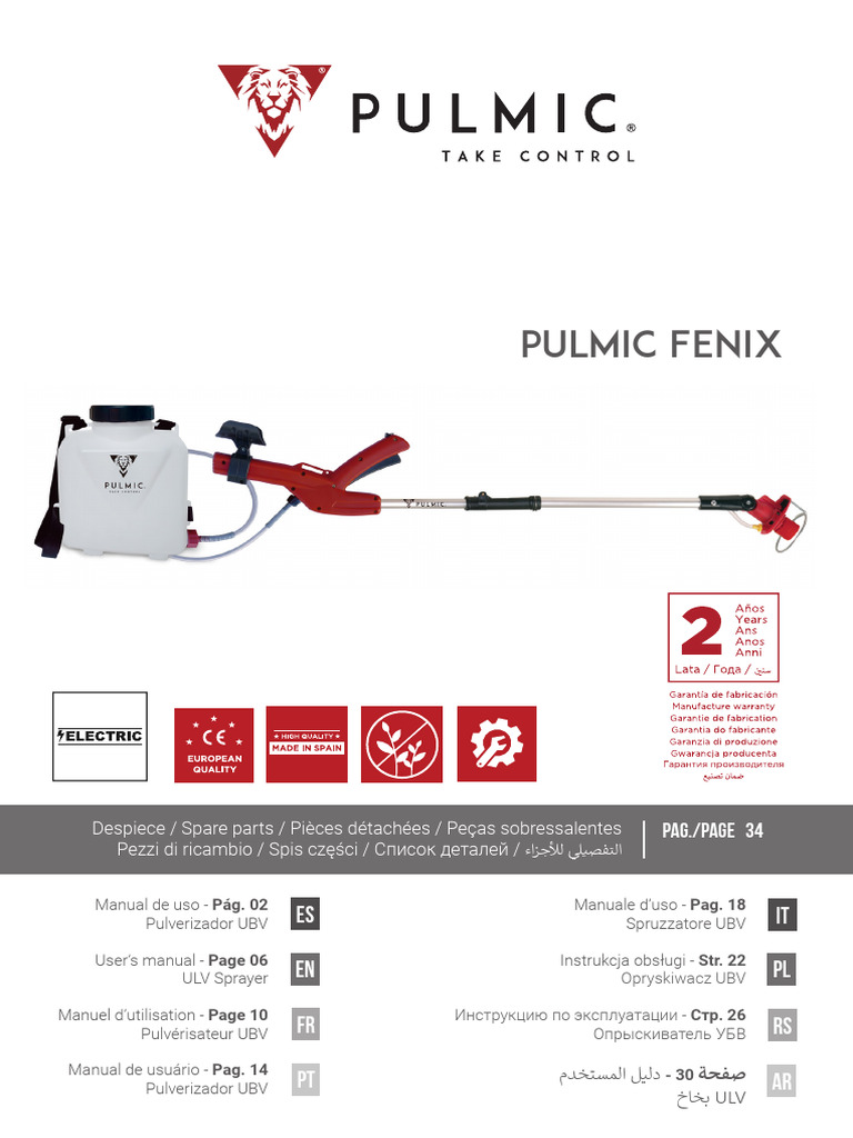 Manual de Uso del Pulverizador Pulmic Fénix | PDF | Agua