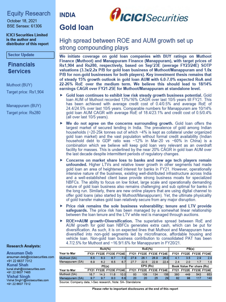 ICICI Securities Gold Loan Update | PDF | Reserve Bank Of India | Banks