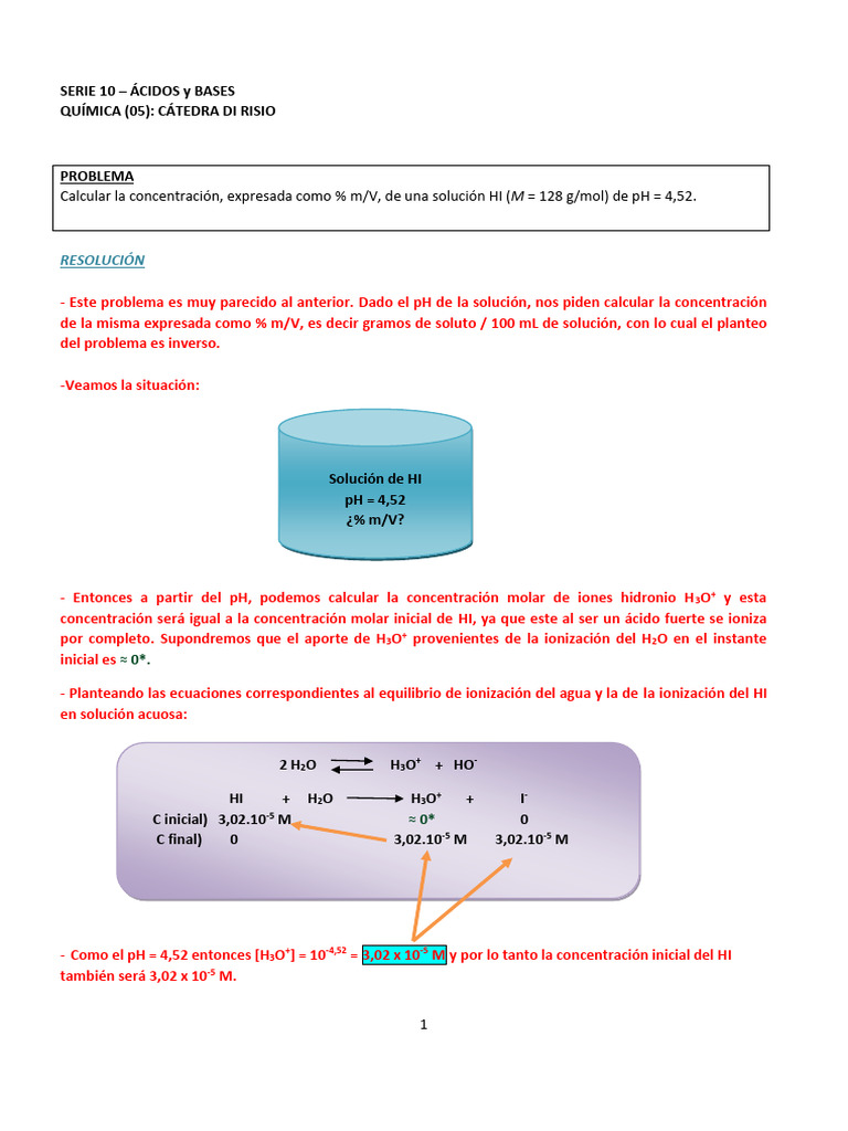 Ejercicio de Acidos y Bases | PDF | Concentración | Ph