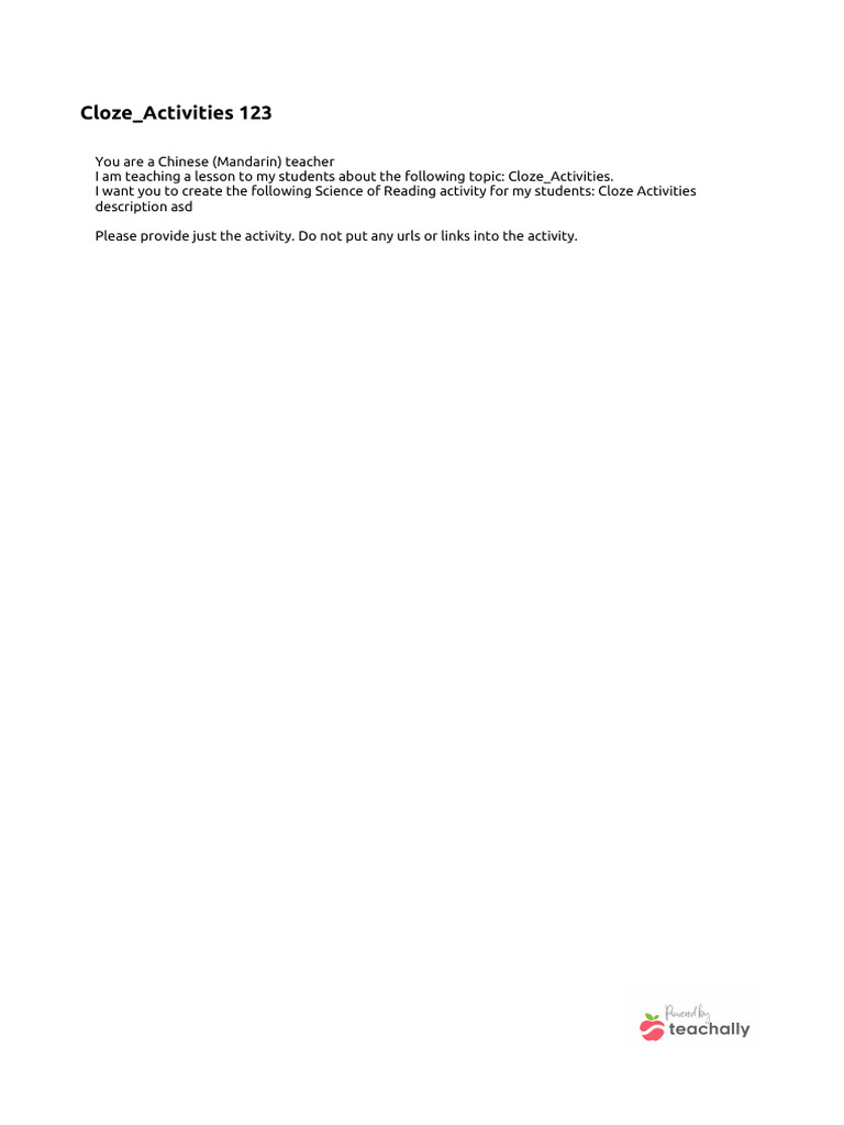 Mandarin Cloze Activities Guide | PDF