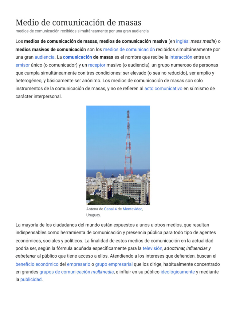 Medio de Comunicación de Masas - Wikipedia, La Enciclopedia Libre | PDF ...