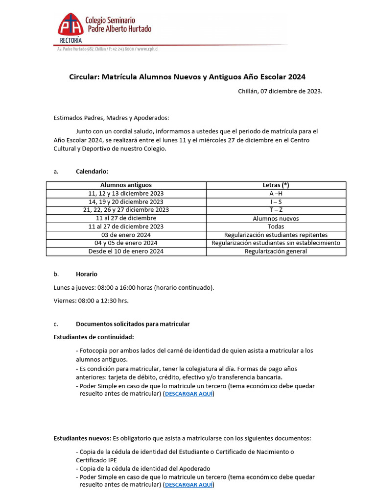 Circular Matric Ulas 2024 | PDF | Tarjeta de crédito | Documento de identidad