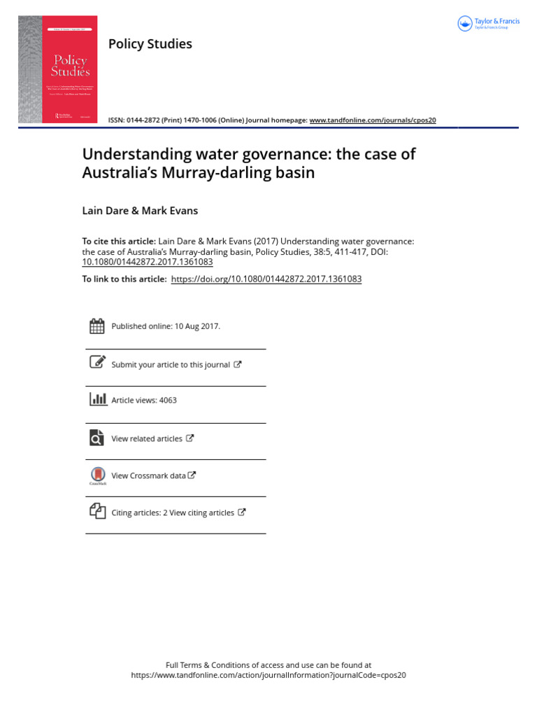 Understanding Water Governance The Case of Australia S Murray-Darling ...
