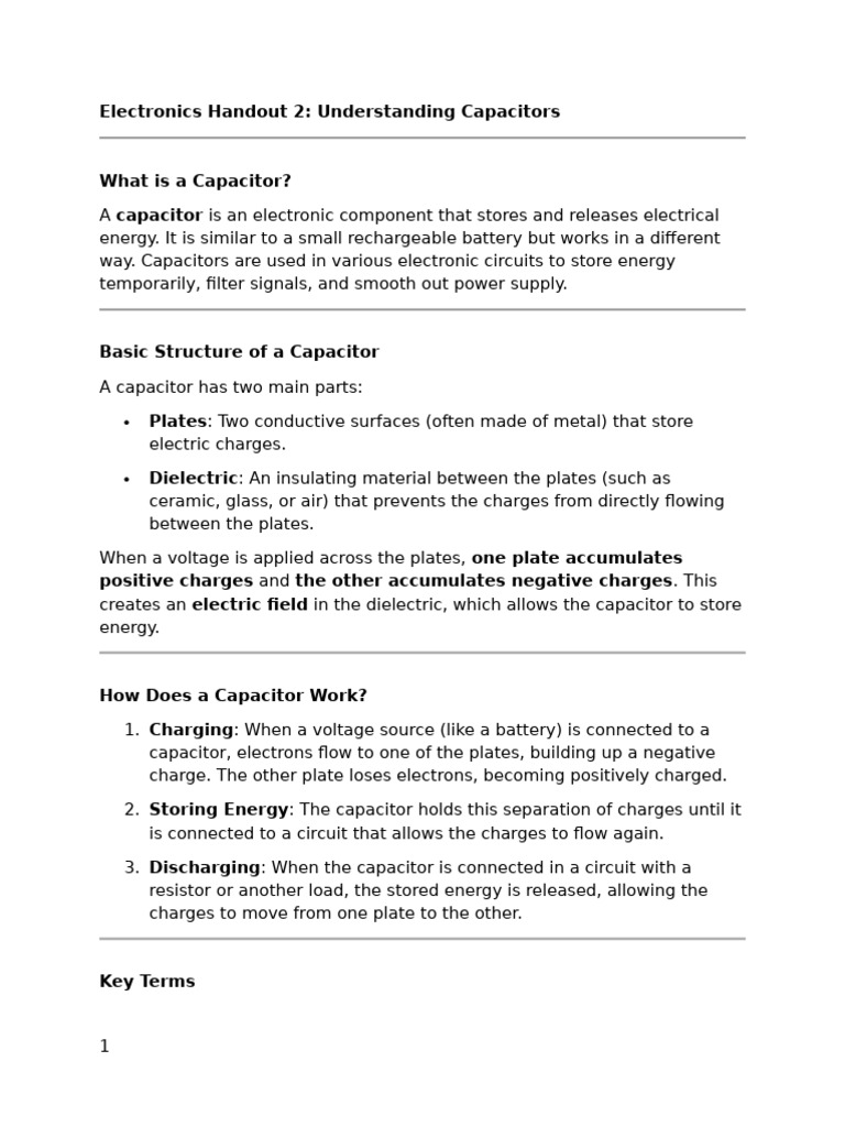 Handout 2 Capacitors | PDF | Capacitor | Voltage
