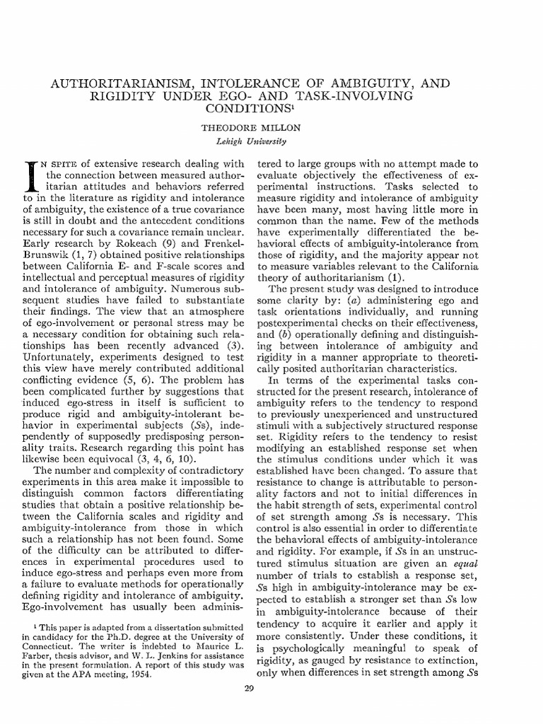 Millon - 1957 - Authoritarianism, Intolerance of Ambiguity, and Ri ...