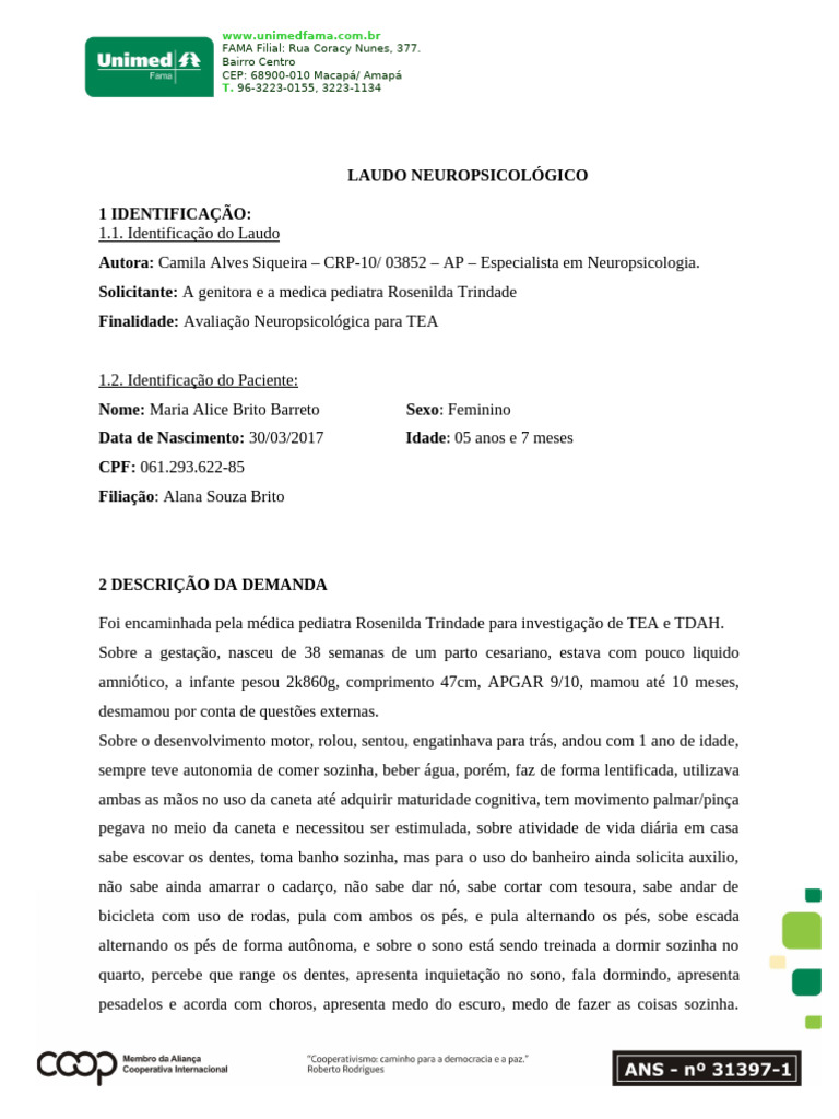 Laudo Modelo | PDF | Espectro do autismo | Inteligência