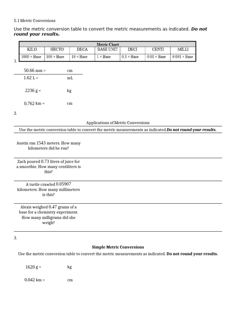 5.1 Metric Conversions | PDF | Litre | International System Of Units