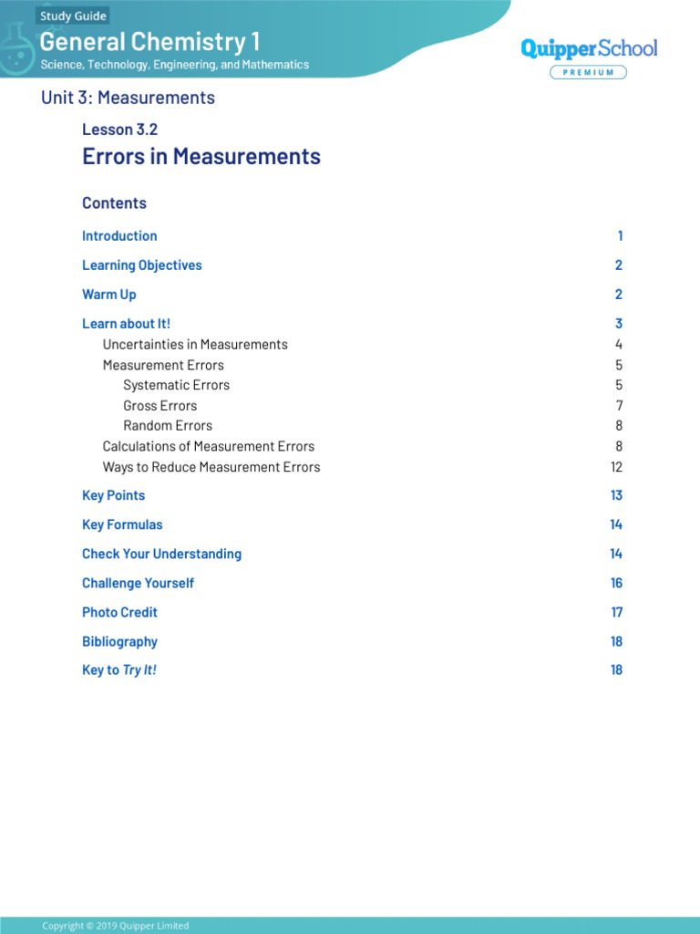 CHM1 11 - 12 Q1 0302 FD - 3.2 - Errors in Measurements - Study Guide | PDF | Observational Error ...