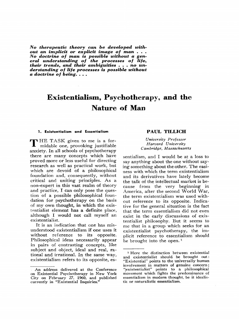 Existentialism and Psychotherapy - Tillich, P. | PDF | Existentialism | Psychoanalysis