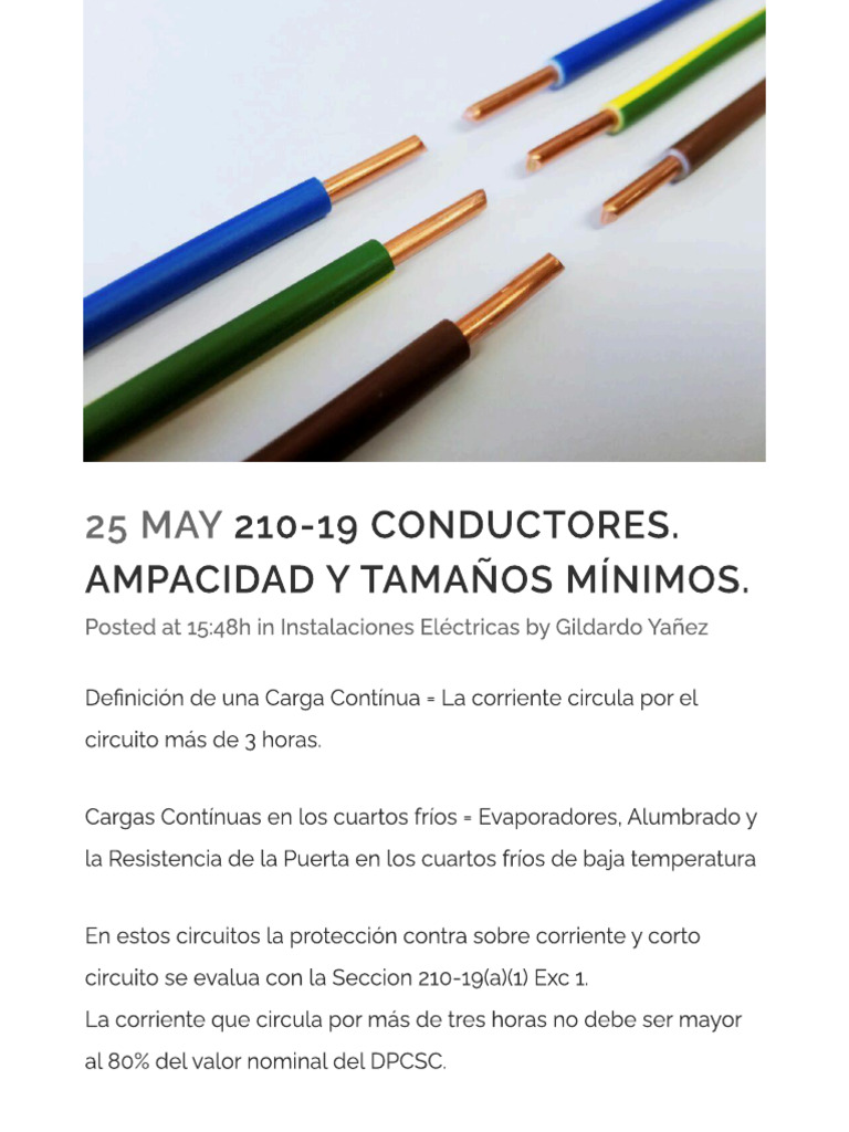 210-19 Conductores. Ampacidad y Tamaños Mínimos. - Gildardo Yañez | PDF