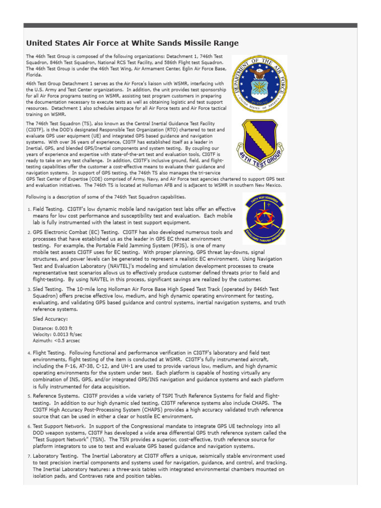 U.S. Air Force at WSMR | PDF | Global Positioning System | Military Science