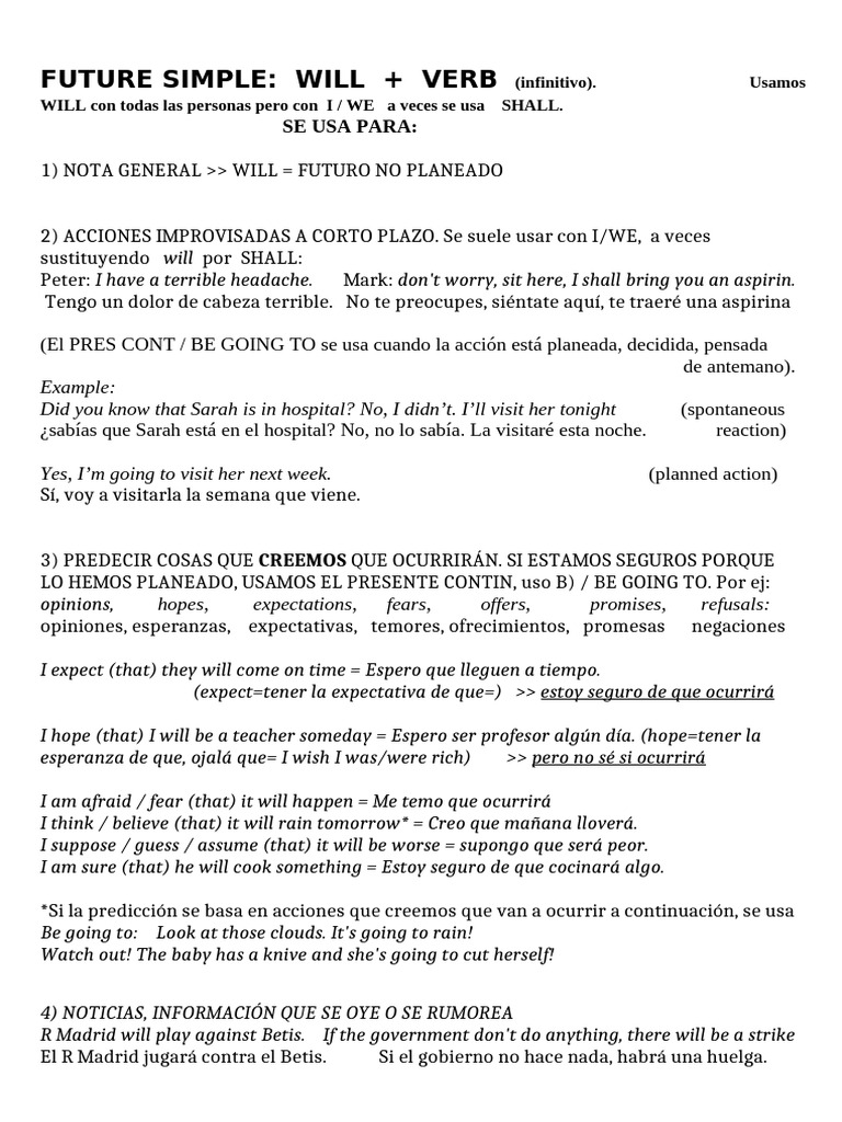 EXPLAN USOS Futuro Simple - WILL | PDF