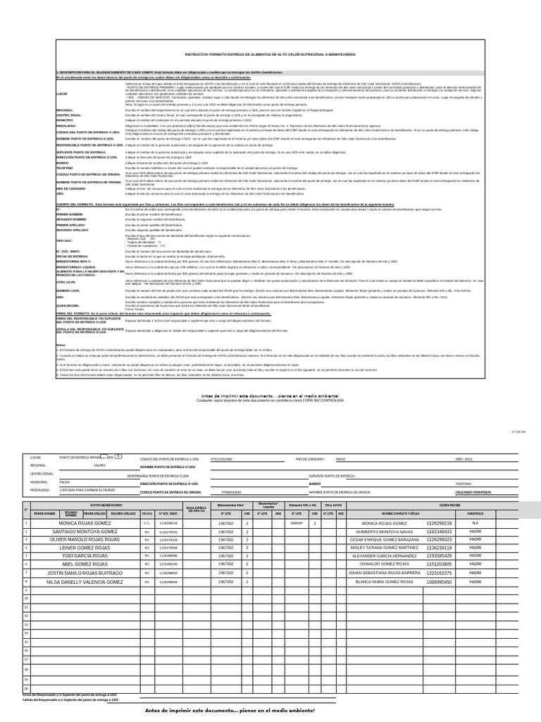 Entraga Bienestarina Mayo Pacoa | PDF | Documento de identidad ...